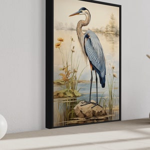 Blue Heron Painting Canvas PRINT, Coastal Waterbird Artwork, Lake House ...