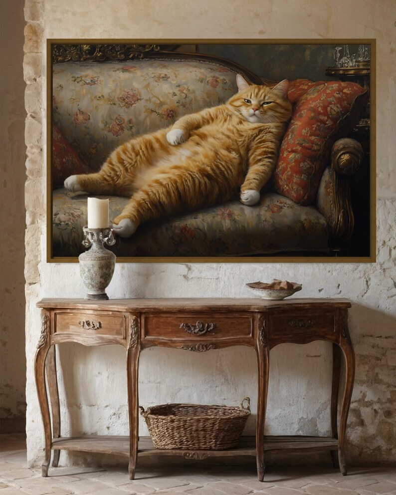 Giant Fat Cat Wall Art – Funny Chubby Orange Tabby Lounging on ...