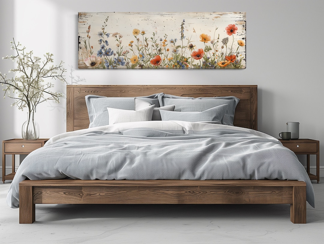 Rustic Chic Over Bed Farmhouse Wall Art, Wildflowers Field Painting on ...