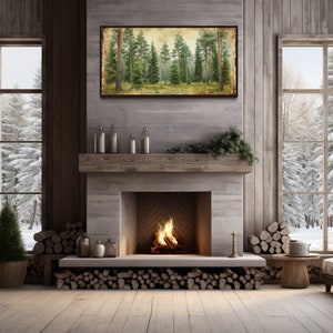 Rustic Fir Trees Forest Wall Art, Pine Forest Painting Canvas PRINT ...