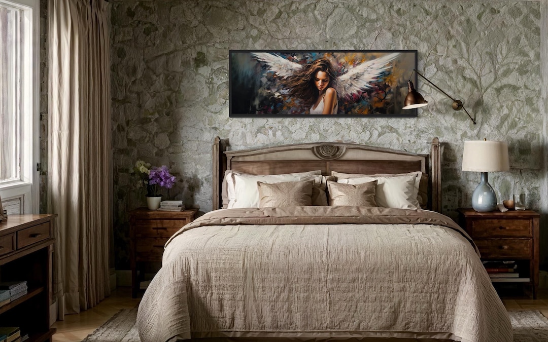 Angel Woman Painting Long Horizontal Canvas PRINT, Modern Christian ...
