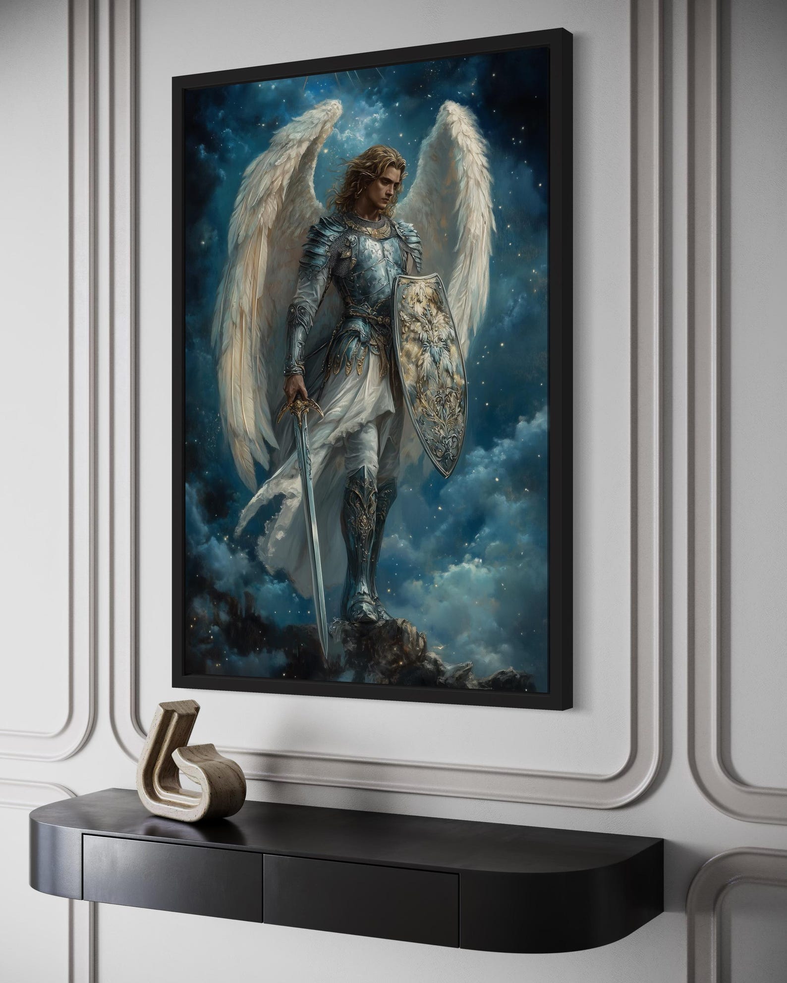 Archangel Michael Wall Art – Angel Warrior Canvas Print With Sword and ...