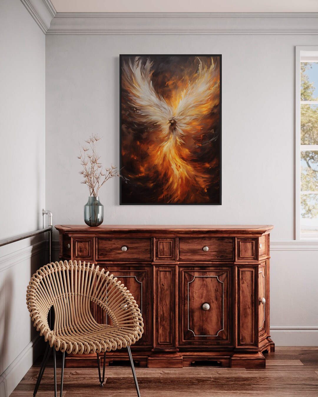 Rising Phoenix Painting Canvas Print - Majestic Golden Phoenix Wall Art ...