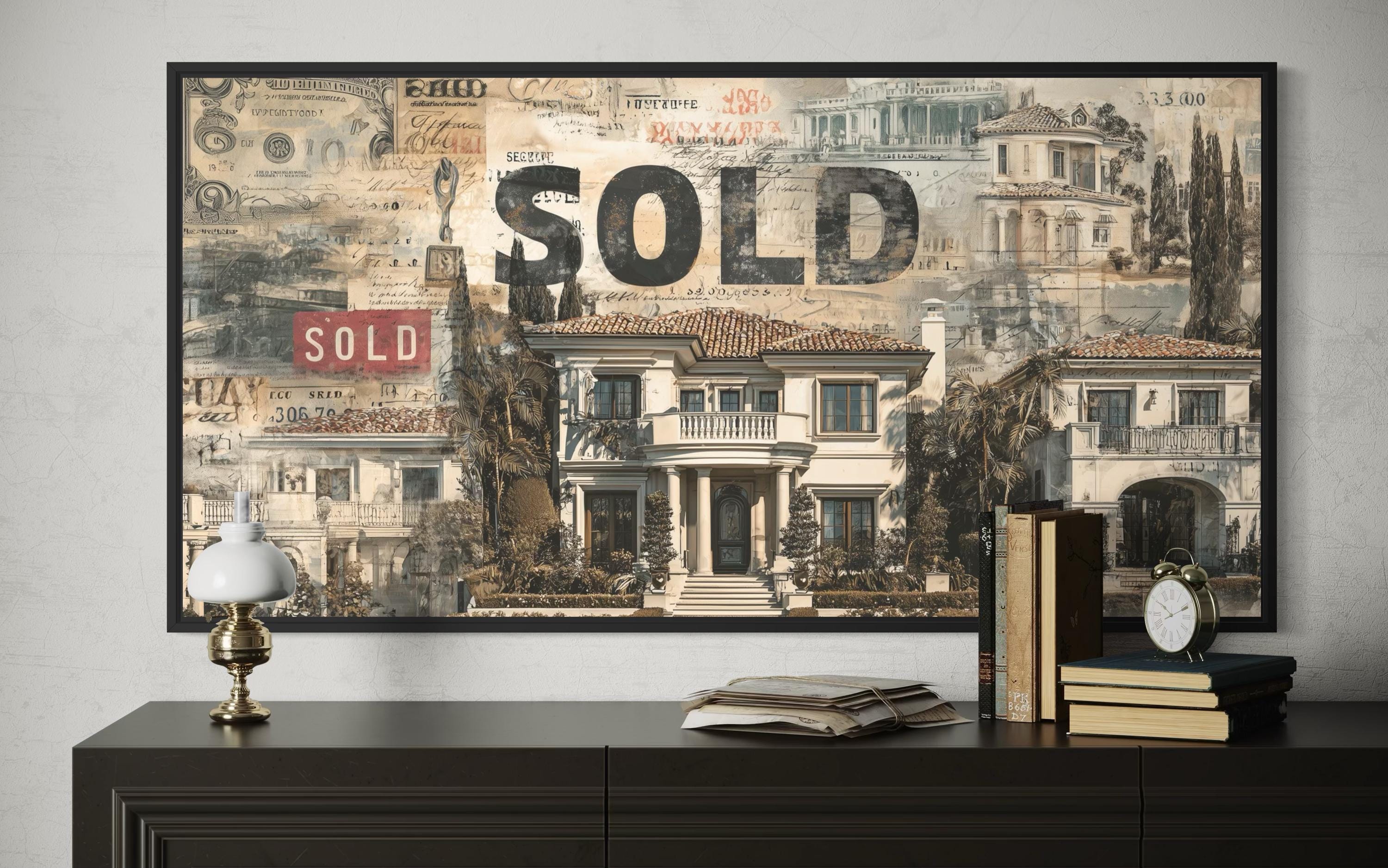 Real Estate Office Wall Art – Luxury Mansion Money Collage Print ...