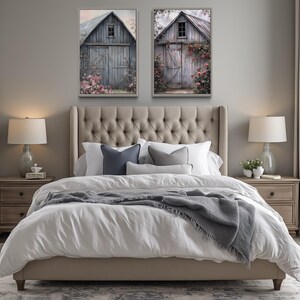 Farmhouse Wall Art, Two Old Rustic Grey Barn Doors Painting Canvas ...