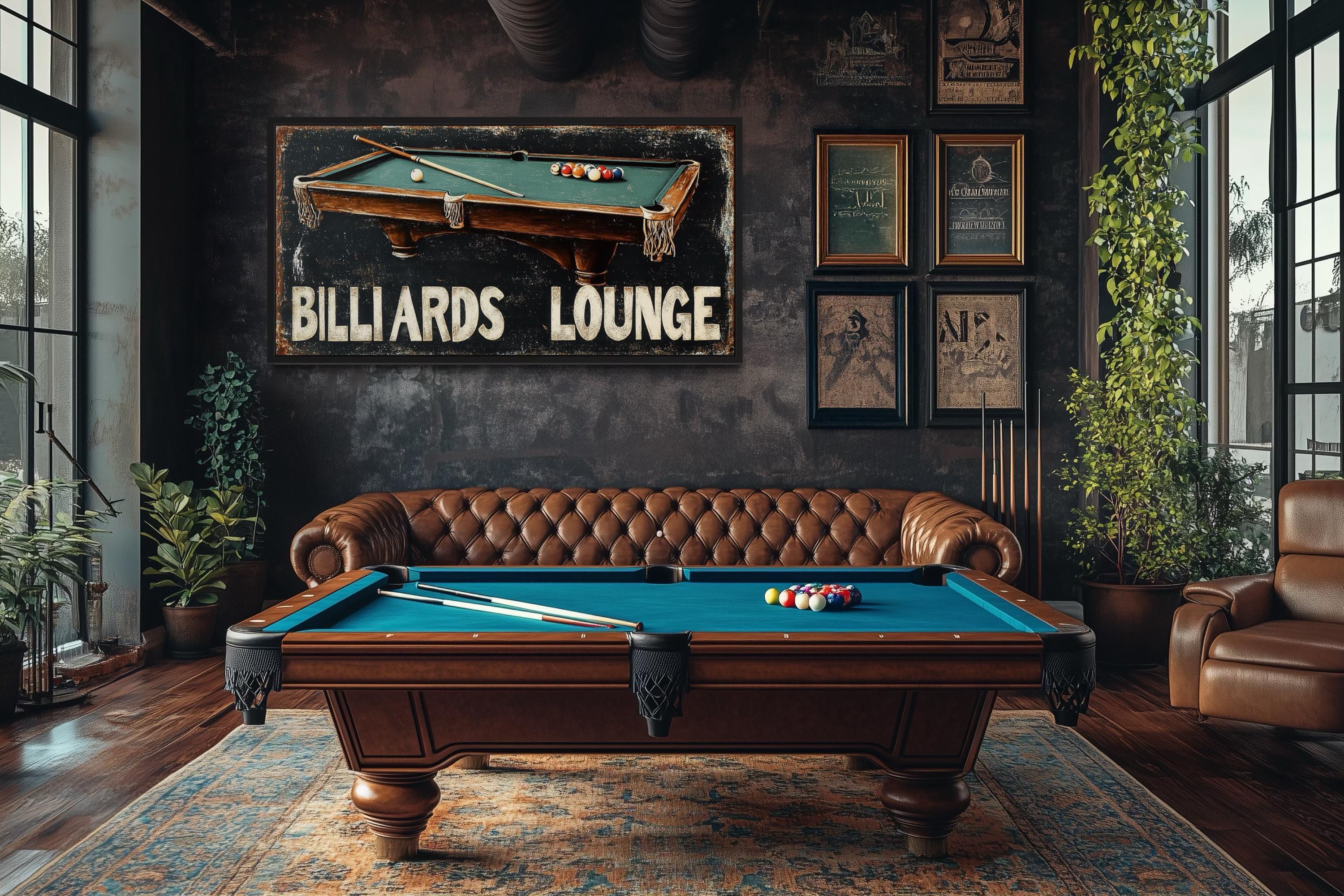 Billiards Room Sign - Billiards Lounge With Pool Table Painting Canvas ...