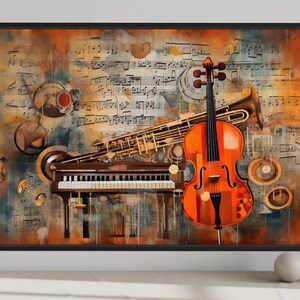 Music Room Wall Art - Musical Instruments and Notes Abstract Painting ...