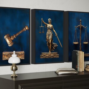 Navy Blue Bronze Lawyer Wall Art - Scales of Justice, Lady Justice and ...