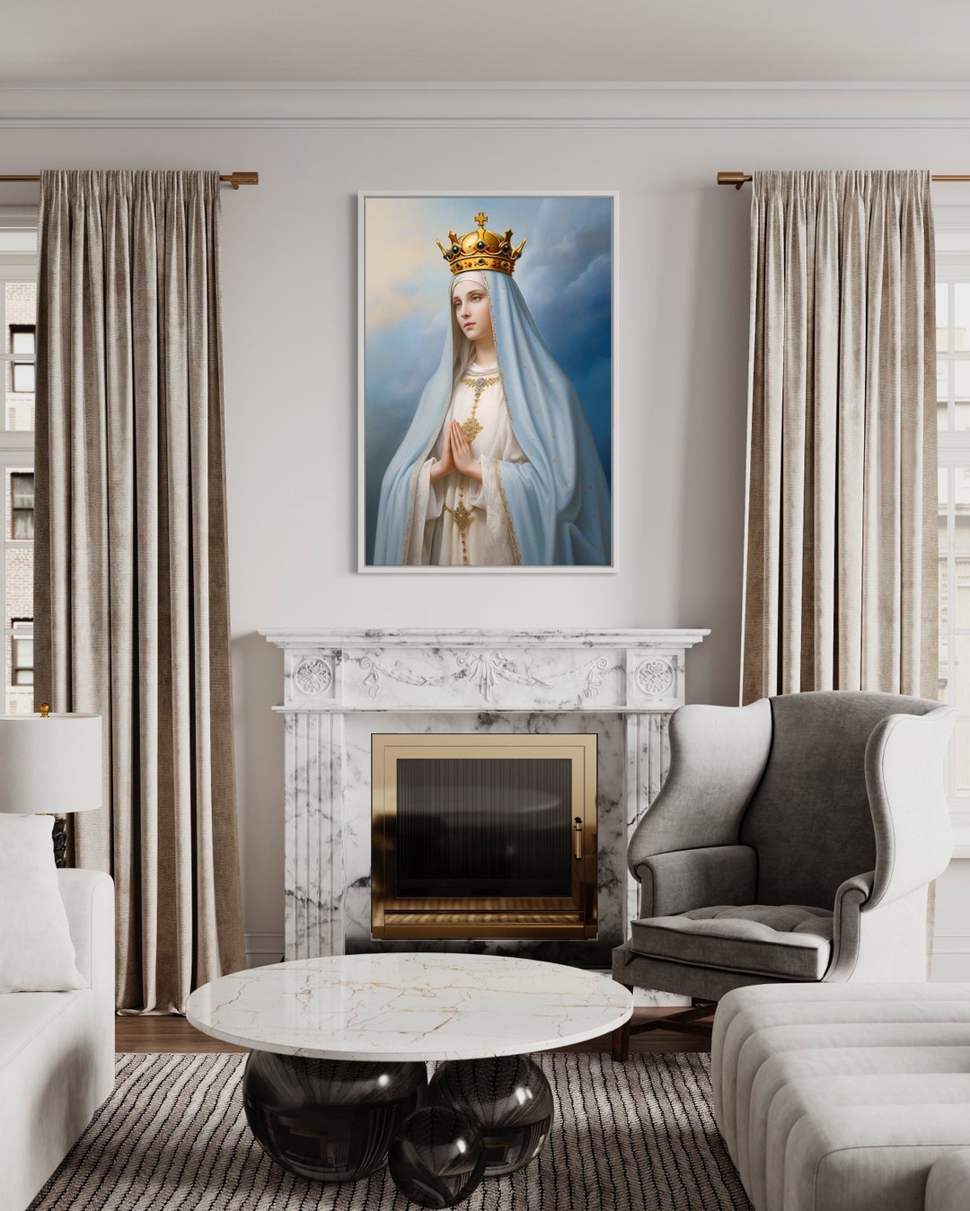Our Lady of Fatima Painting Canvas Print Blessed Virgin Mary Wall Decor ...