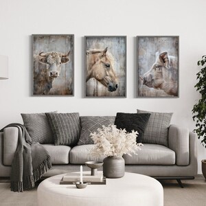 Farmhouse Wall Art Set of Three Rustic Farm Animals Prints - Paintings ...