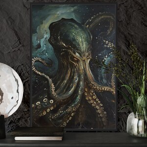 Cthulhu Space Monster Painting Canvas, Dark Academia Retro Victorian ...