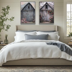 Farmhouse Wall Art, Two Old Rustic Grey Barn Doors Painting Canvas ...