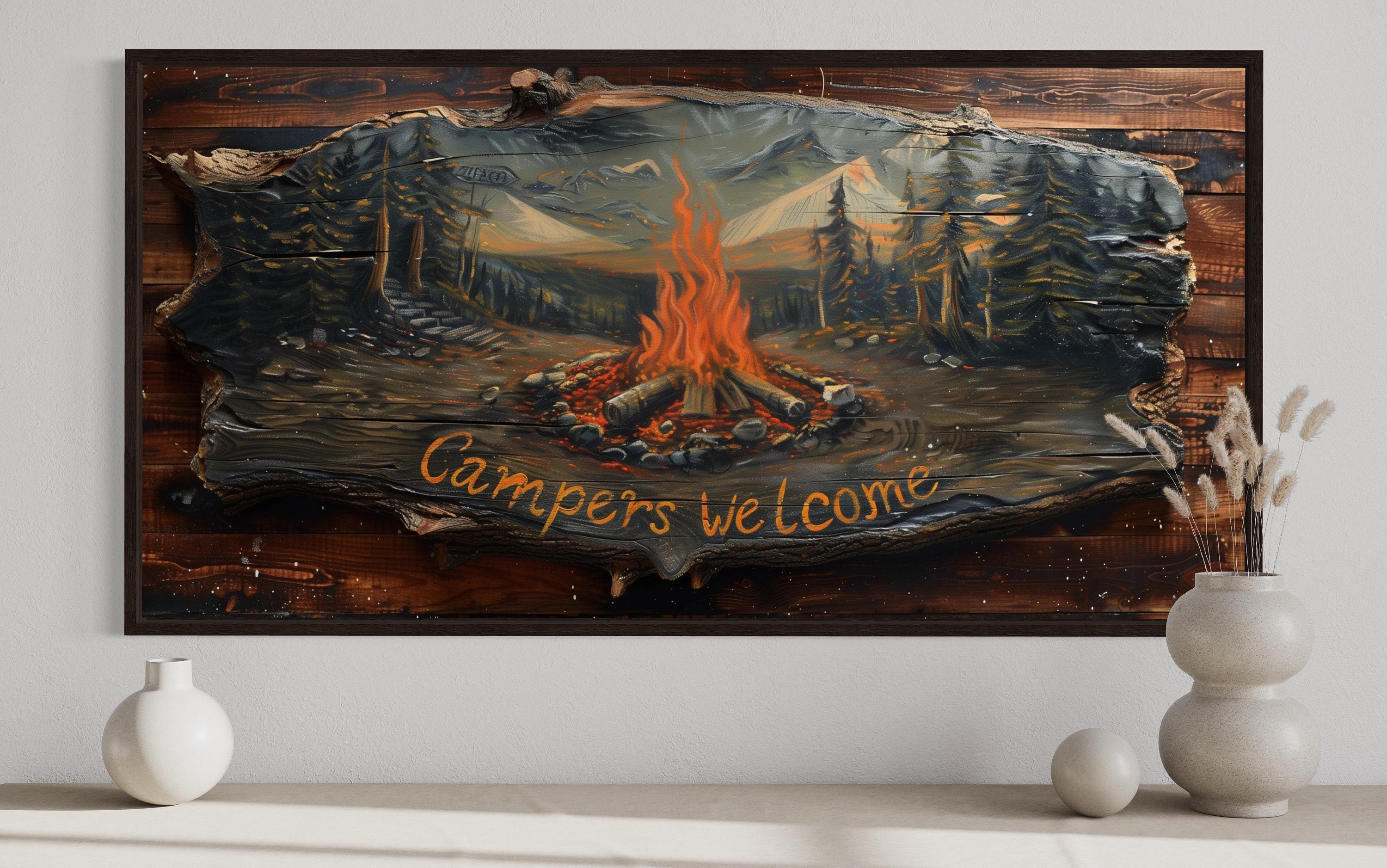 Campfire Wall Art "campers Welcome" Sign Painting, Over Fireplace ...