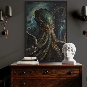 Cthulhu Space Monster Painting Canvas, Dark Academia Retro Victorian ...
