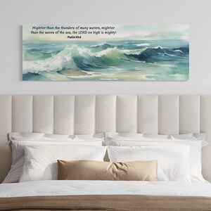Scripture Wall Art Mightier Than the Waves, Long Horizontal Christian ...