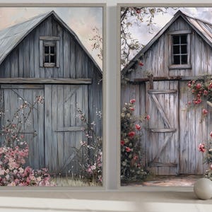Farmhouse Wall Art, Two Old Rustic Grey Barn Doors Painting Canvas ...