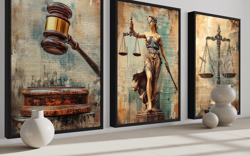 Law Office Wall Art - Scales of Justice, Lady Justice and Judge Gavel ...