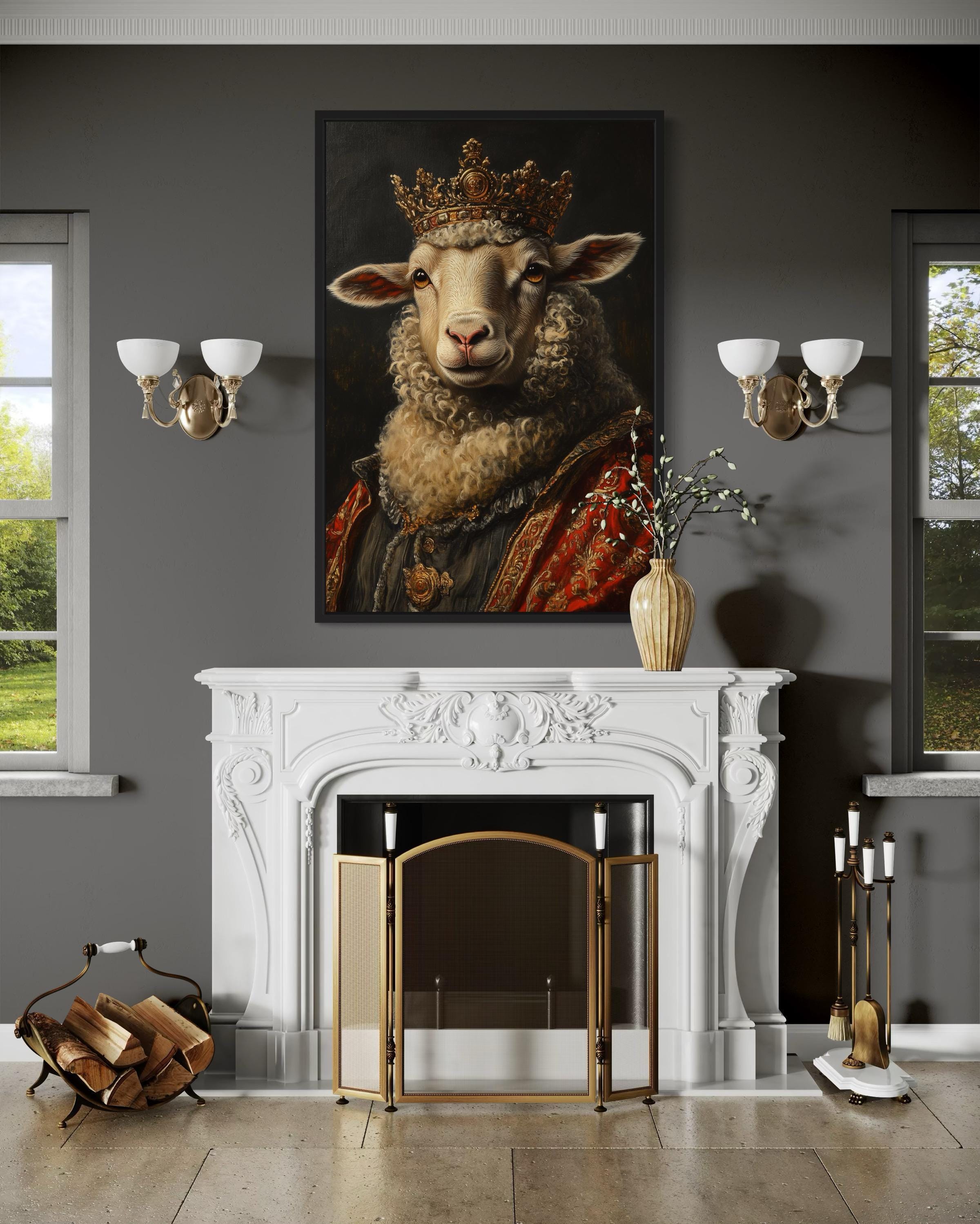 Sheep King in Crown Victorian Portrait Canvas Print, Dark Academia ...