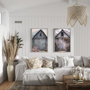 Farmhouse Wall Art, Two Old Rustic Grey Barn Doors Painting Canvas ...