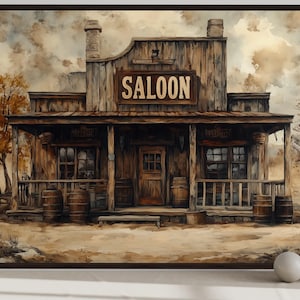 Vintage Western Saloon Wall Art - Rustic Cowboy Bar Canvas PRINT, Old ...