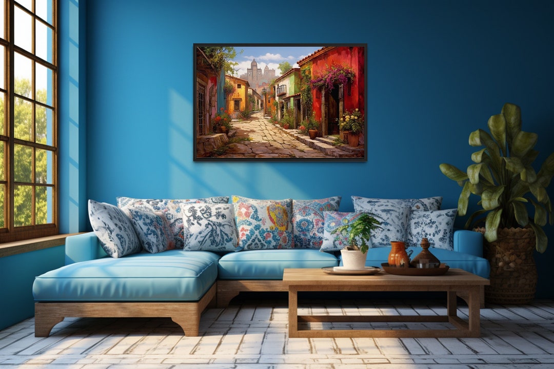 Mexican Wall Art - Mexican Old Town Street Oil Painting - Mexican Gift ...