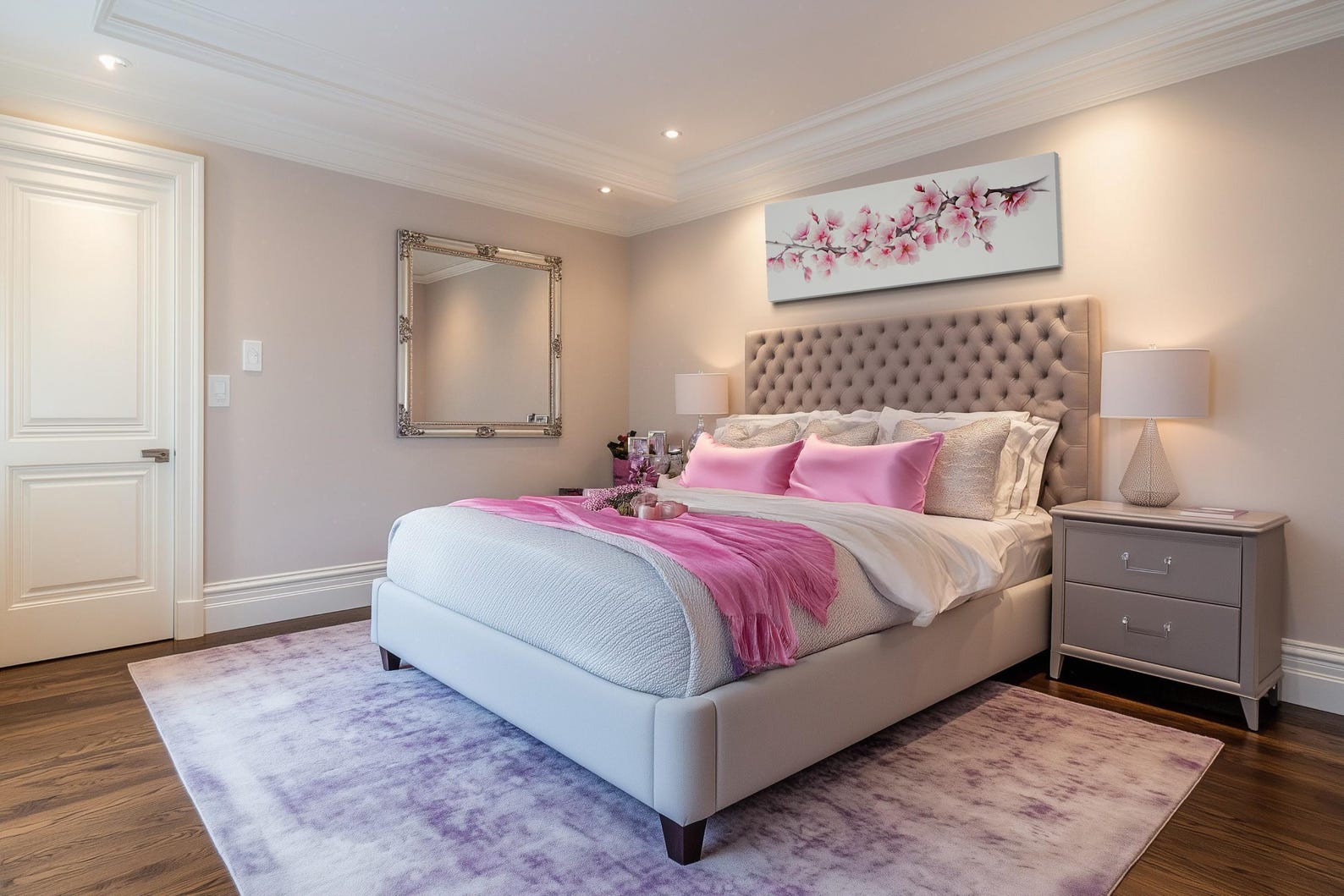 Over Bed Wall Art, Cherry Blossom Watercolor Painting Long Horizontal ...