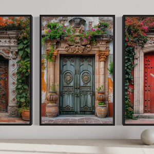 Set of Three Mexican Wall Art, Colorful Mexican Doors Painting Canvas ...