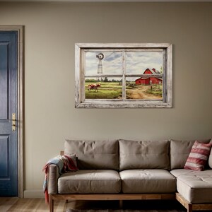 Window View Farm Painting Canvas Print - View of Farm Field Pastoral ...