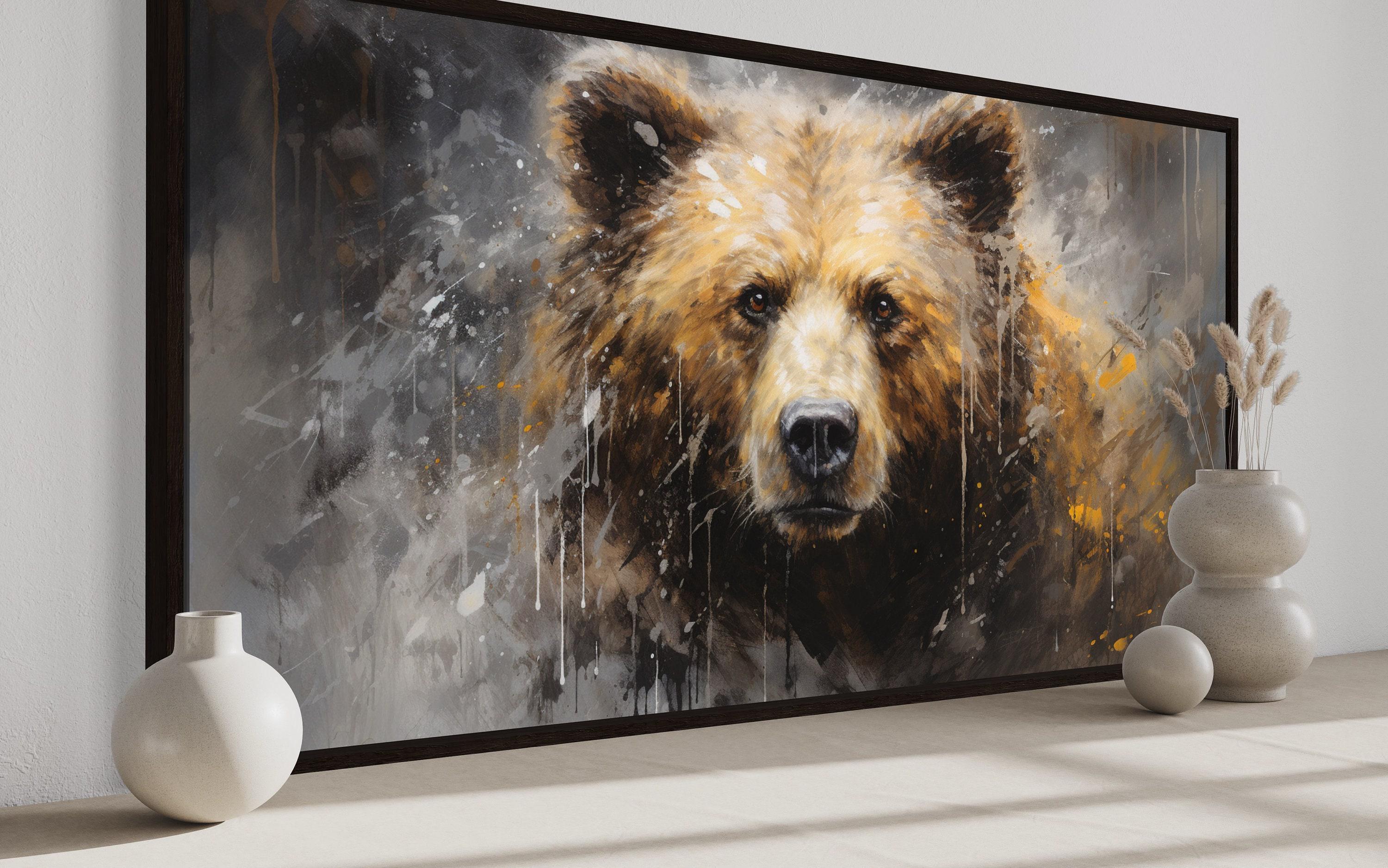 Abstract Bear Portrait Extra Large Wall Art, Brown Bear Painting Canvas ...