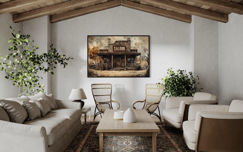 Vintage Western Saloon Wall Art - Rustic Cowboy Bar Canvas PRINT, Old ...