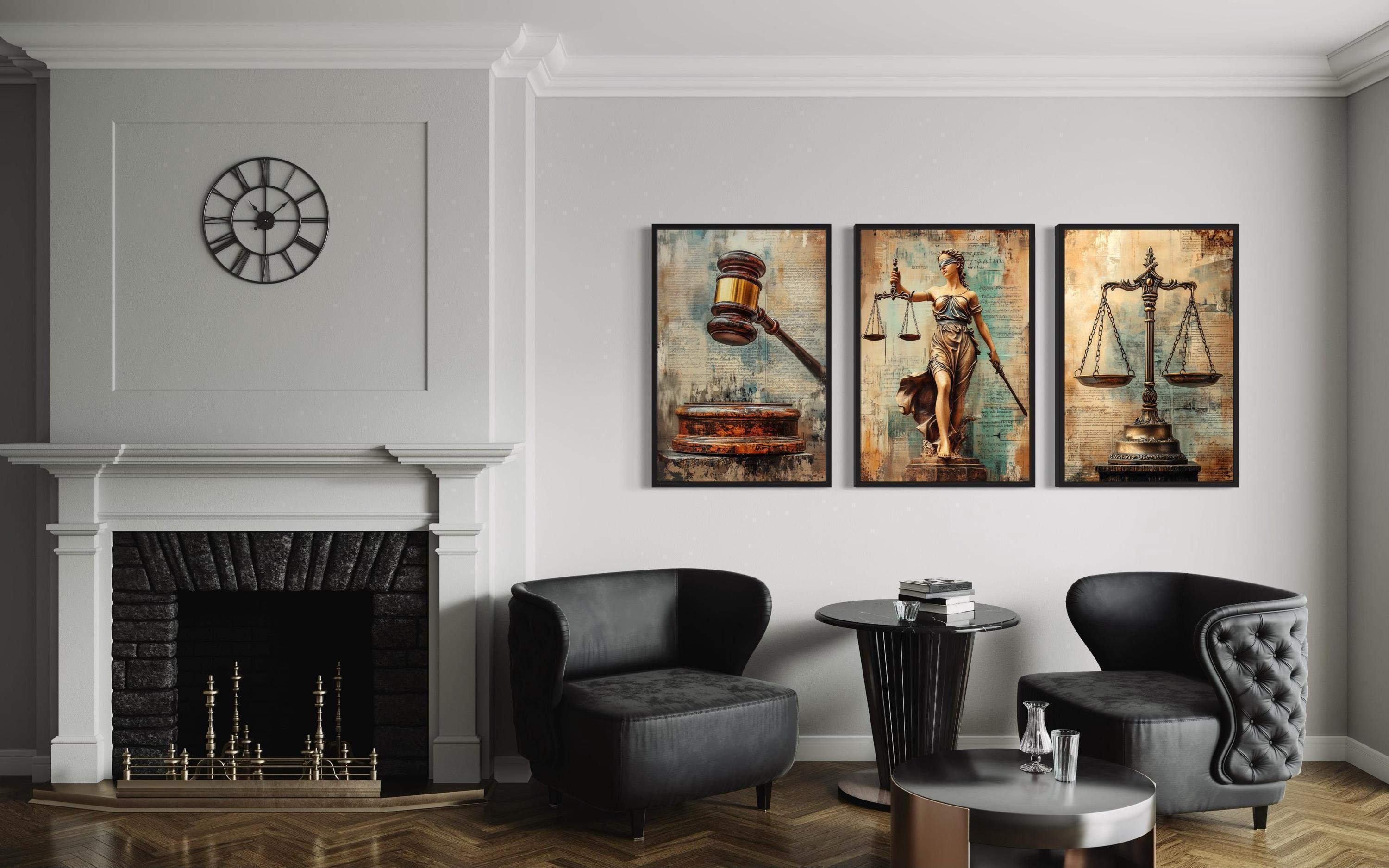 Law Office Wall Art - Scales of Justice, Lady Justice and Judge Gavel ...