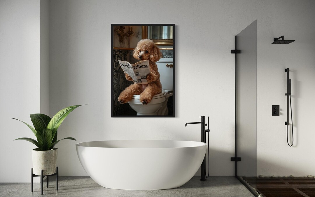 Peach Poodle Bathroom Picture on Toilet Reading Doodle Life Newspaper ...