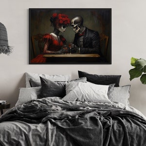Romantic Gothic Wall Art Skeleton Couple Lovers Painting Canvas PRINT ...