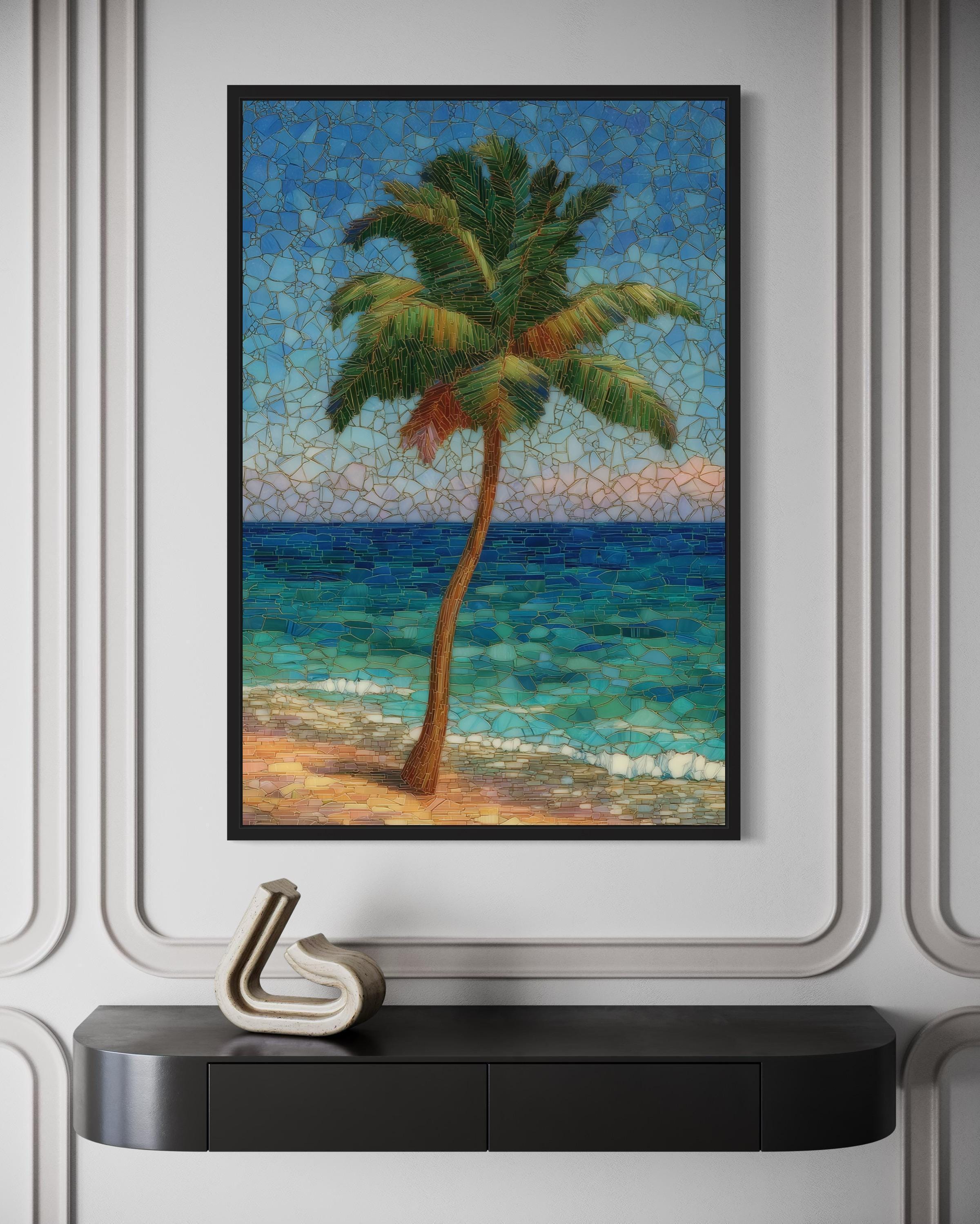 Palm Tree Wall Art, Stained Glass Style Palm on the Beach Painting ...