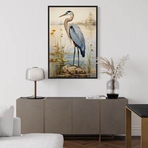 Blue Heron Painting Canvas PRINT, Coastal Waterbird Artwork, Lake House ...