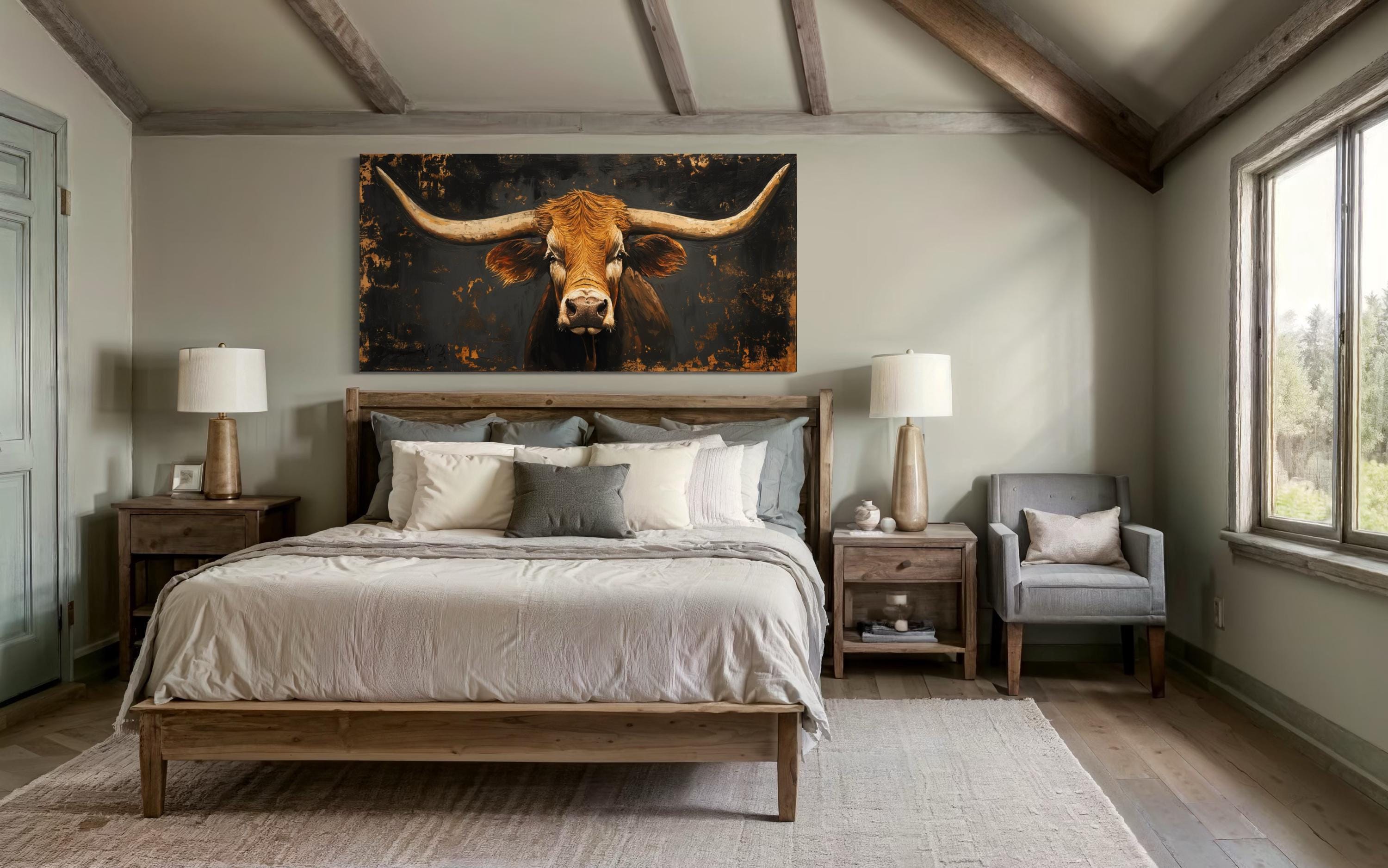 Rustic Texas Longhorn Cow Extra Large Wall Art - Farmhouse, Living Room ...