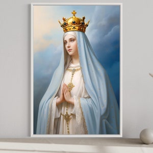 Our Lady of Fatima Painting Canvas Print Blessed Virgin Mary Wall Decor ...