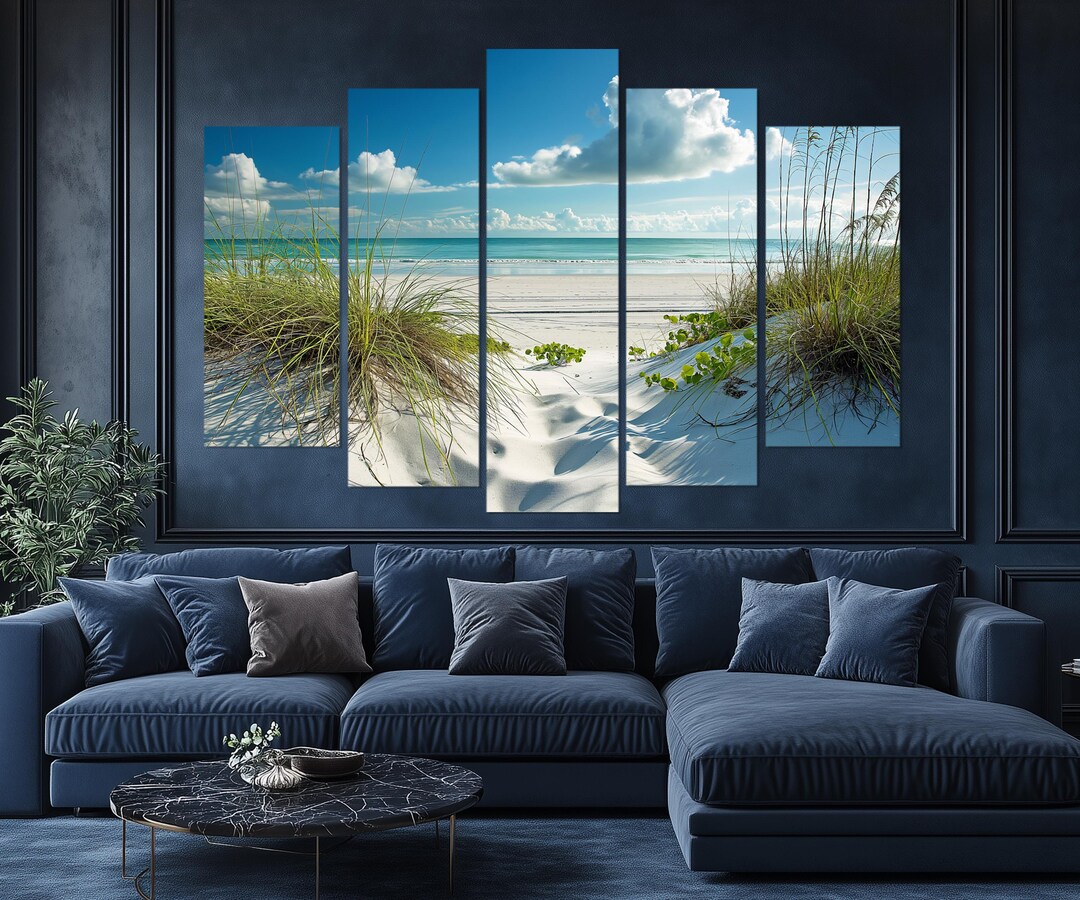 5 Piece Beach Dunes Coastal Wall Art - Multi-panel Ocean View Canvas ...