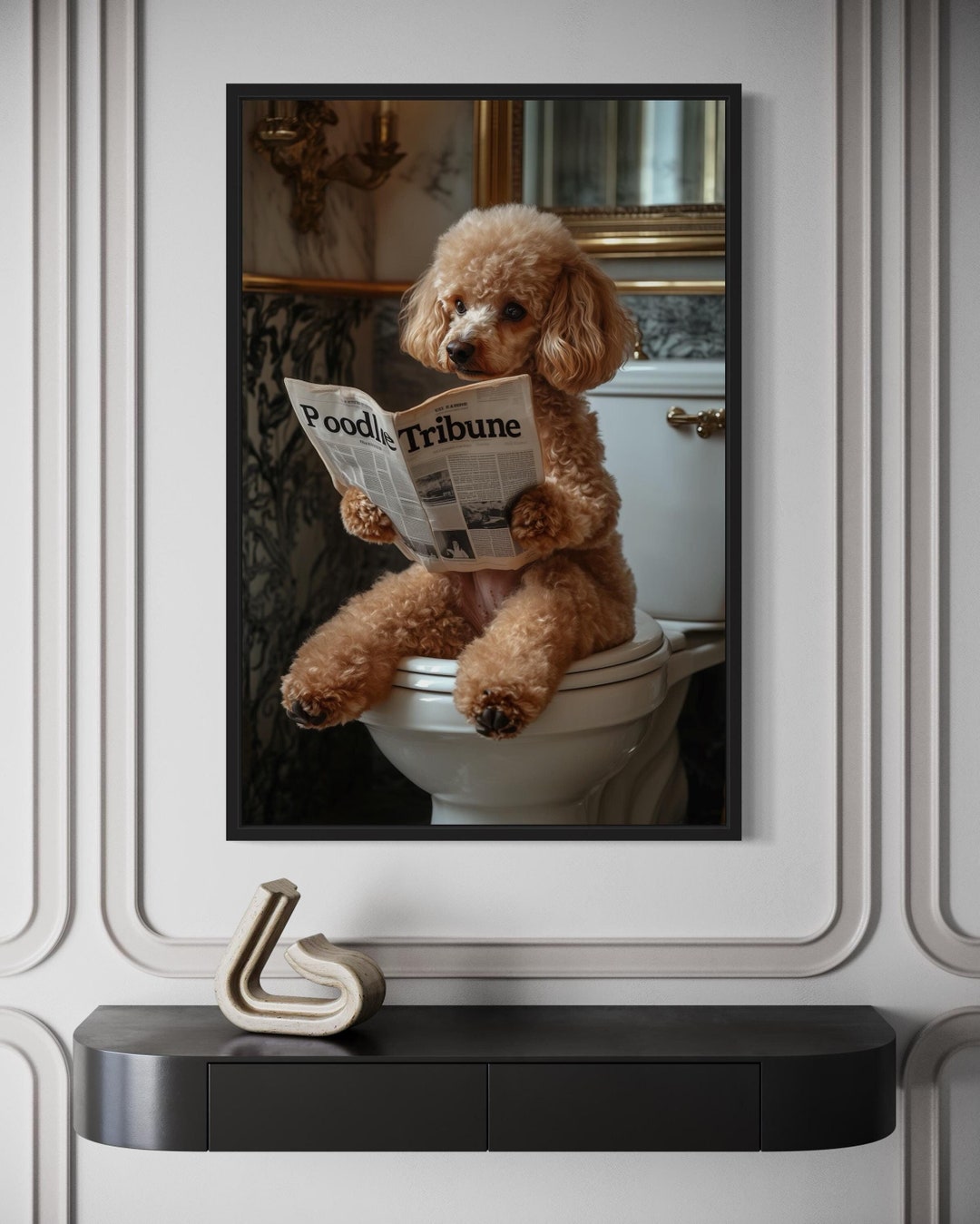 Peach Poodle Bathroom Picture on Toilet Reading Doodle Life Newspaper ...