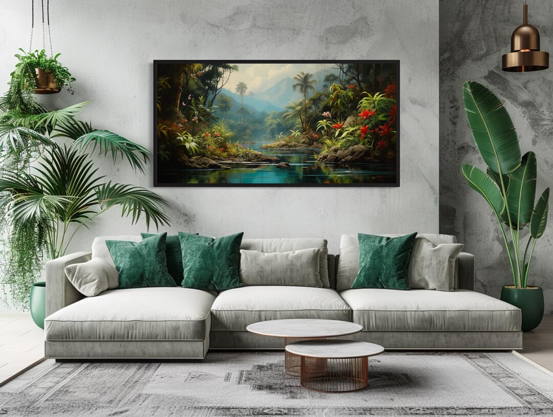 Rainforest Painting, Tropical Forest Wall Art, Colorful Green Jungle ...