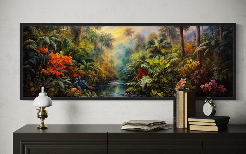 Tropical Jungle Wall Art, Long Horizontal Rainforest Canvas Print ...