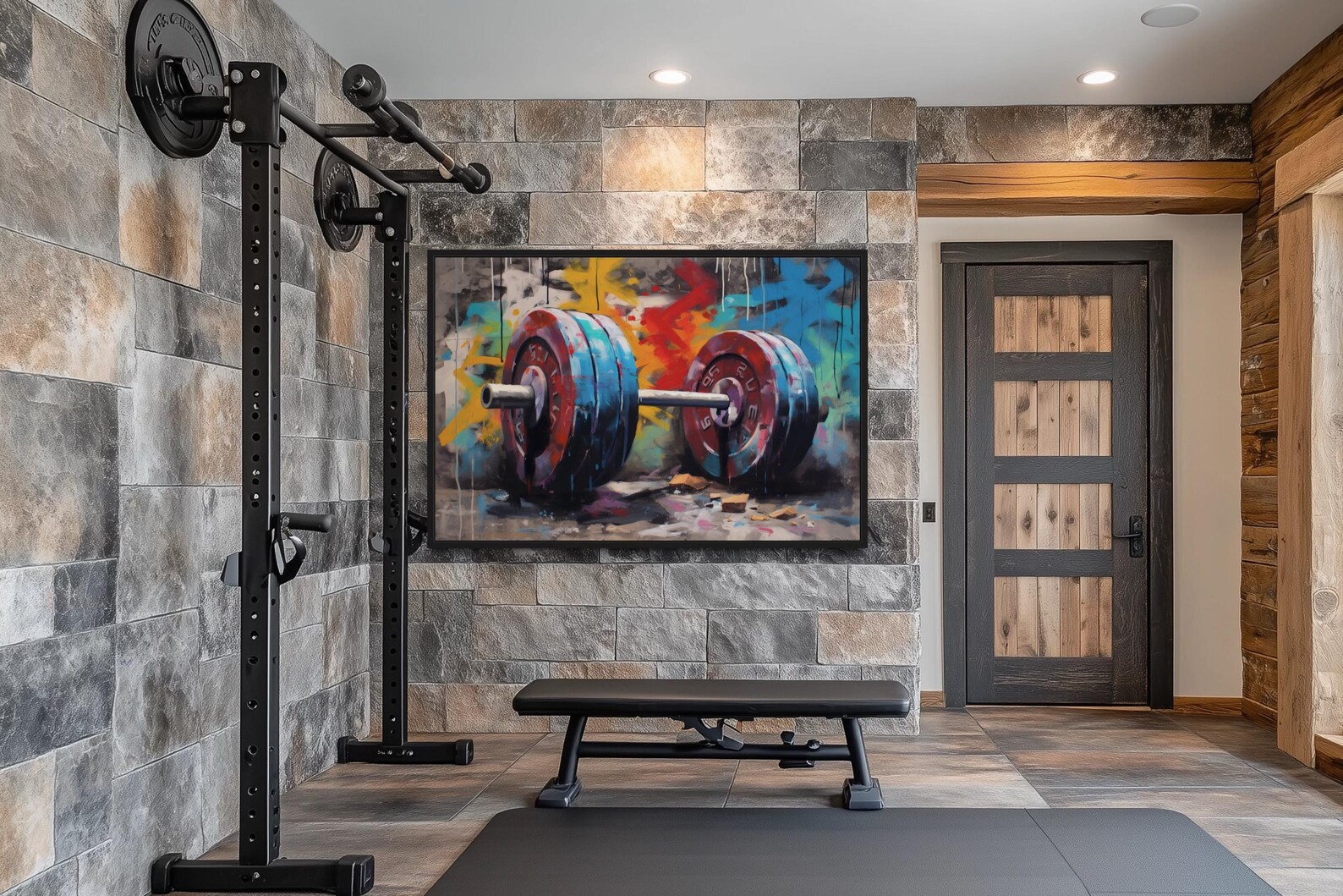 Gym Wall Art - Graffiti Barbell Painting Canvas Print - Motivational ...