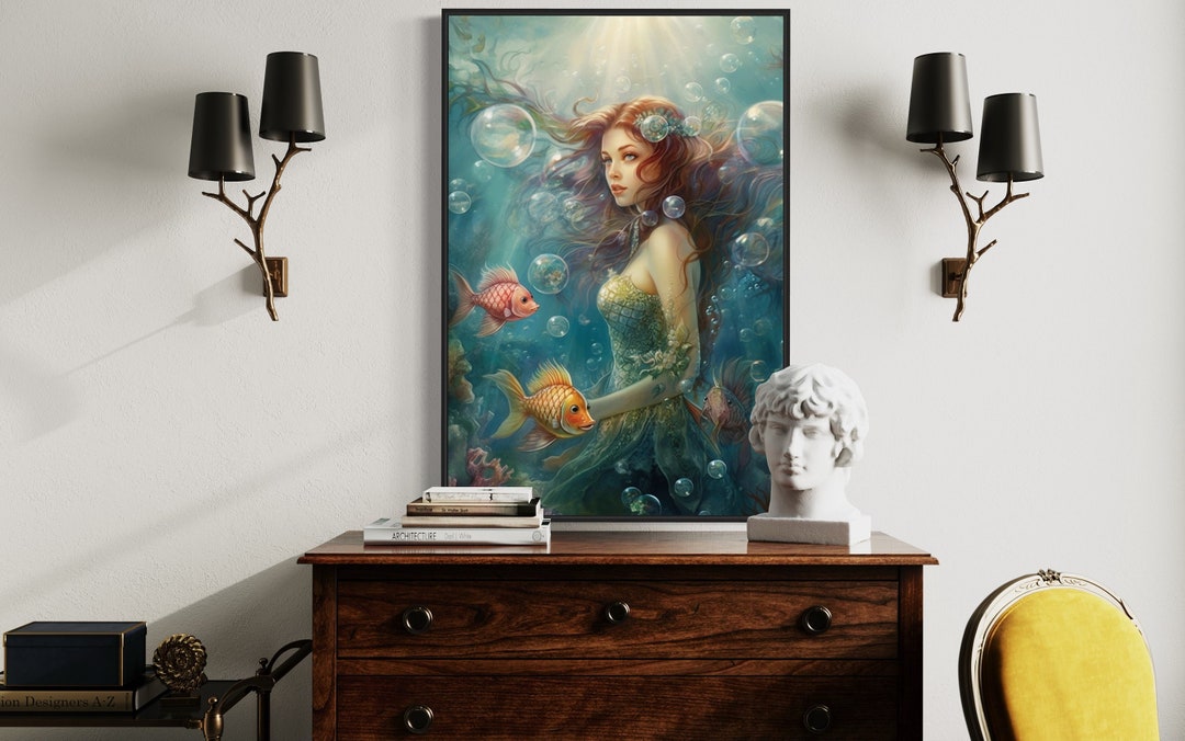 Little Mermaid Painting Under the Sea Fantasy Wall Art Canvas Print ...