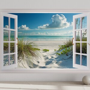 Window View Beach Sand Dunes and Grass Painting Canvas PRINT, Faux ...