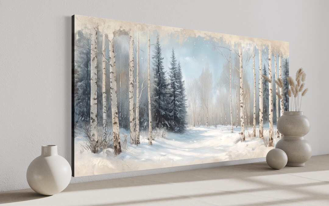 Rustic Birch Trees Forest in Winter Wall Art – Aspen and Pine Forest in ...