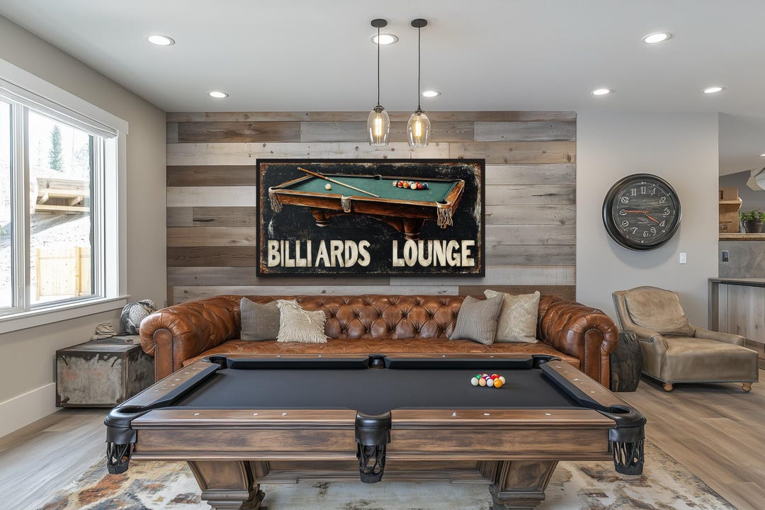 Billiards Room Sign - Billiards Lounge With Pool Table Painting Canvas ...
