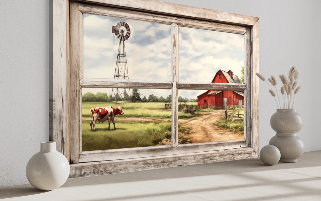 Window View Farm Painting Canvas Print View of Farm Field Pastoral Wall ...