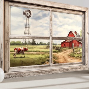 Window View Farm Painting Canvas Print View of Farm Field Pastoral Wall ...