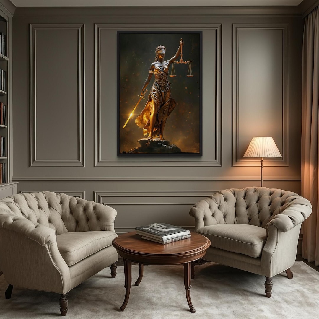 Law Wall Art Golden Lady Justice Canvas Print - Attorney Office Decor ...