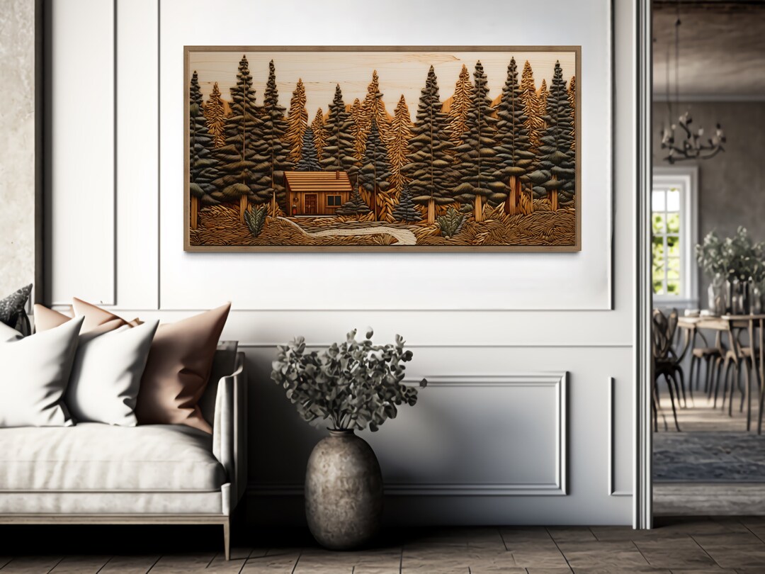Cabin in the Woods Wall Art Painting Wood Panel Effect Printed on ...